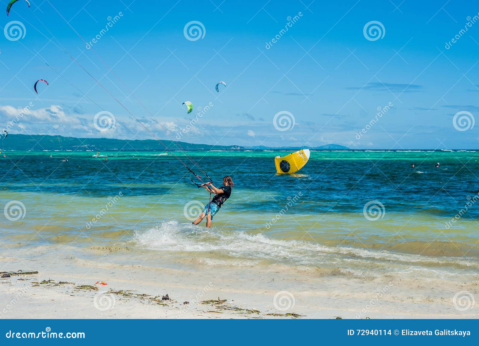 Kite surfing on Boracay editorial stock image. Image of sailing - 72940114