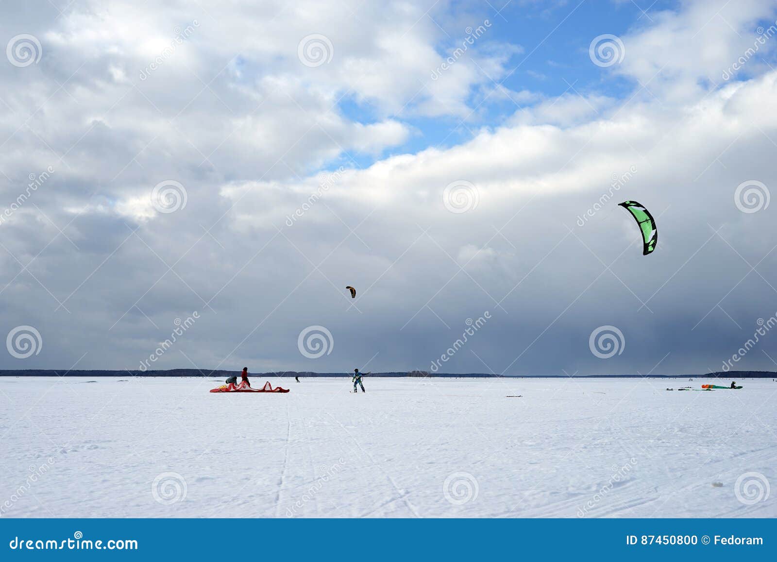 Kite surfing editorial image. Image of blue, frozen, outdoor - 87450800