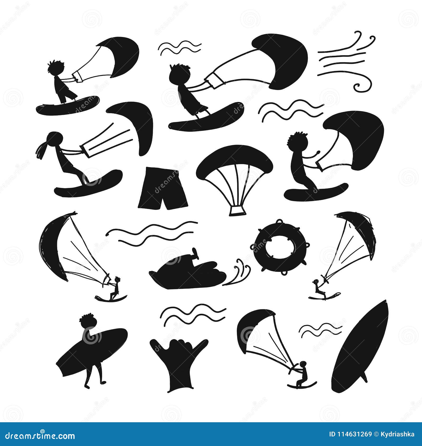 Kiteboarding, Bosquejo Para Su Diseño Ilustración del Vector ...