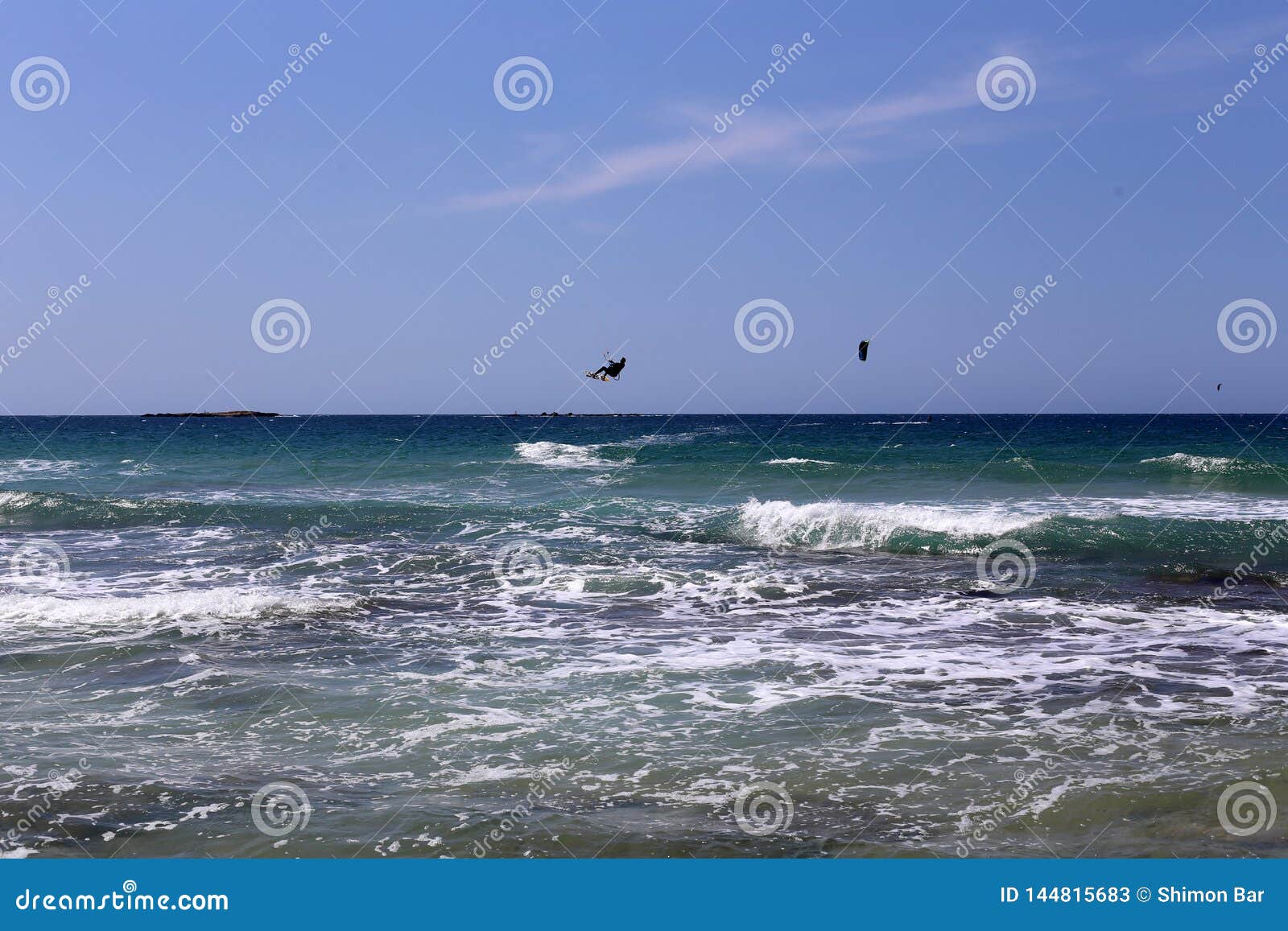 Kiteboarding - Wave Riding in the Mediterranean Stock Image - Image of ...
