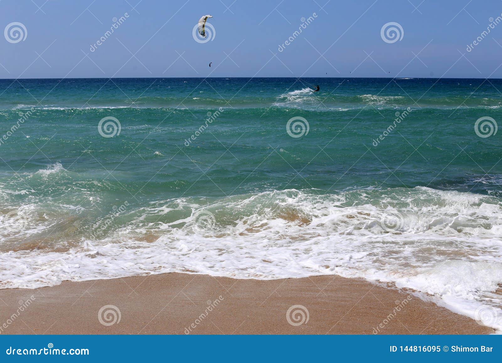 Kiteboarding - Wave Riding in the Mediterranean Stock Image - Image of ...