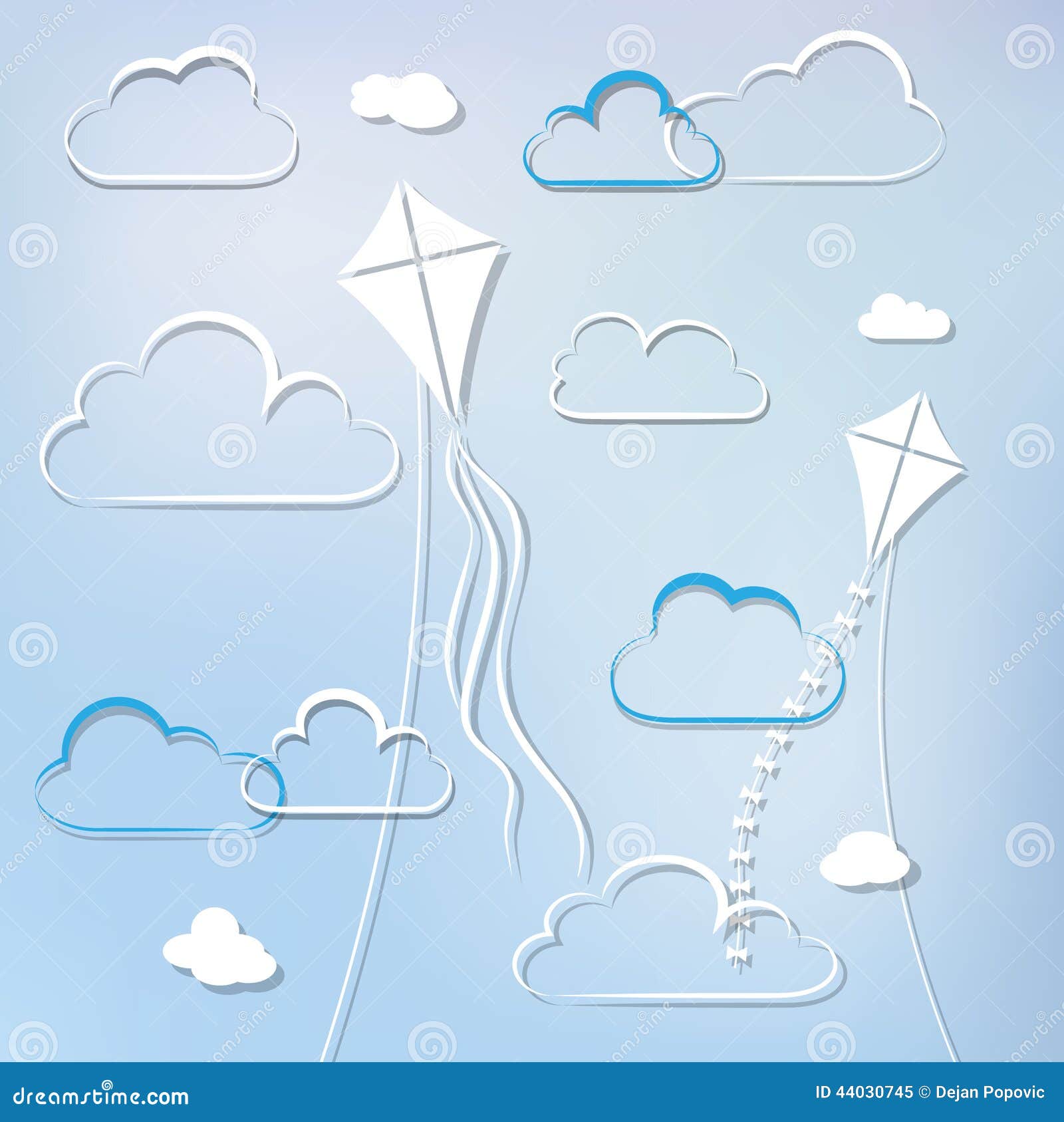 Kites and clouds stock vector. Illustration of white - 44030745