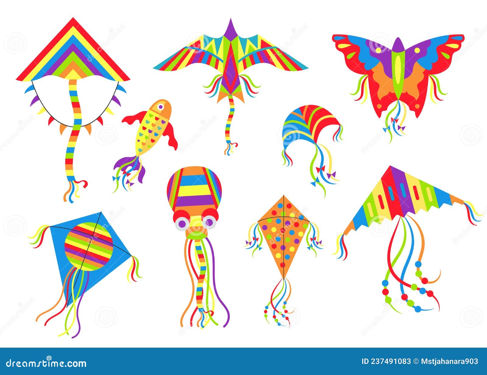 Kites of Different Types Vector Illustrations Set Stock Vector ...