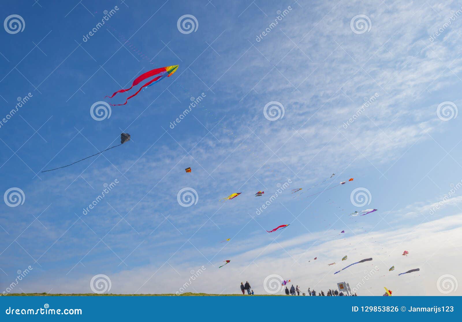 Kites Flying in the Wind in a Blue Sky in Sunlight at Fall Stock Photo ...