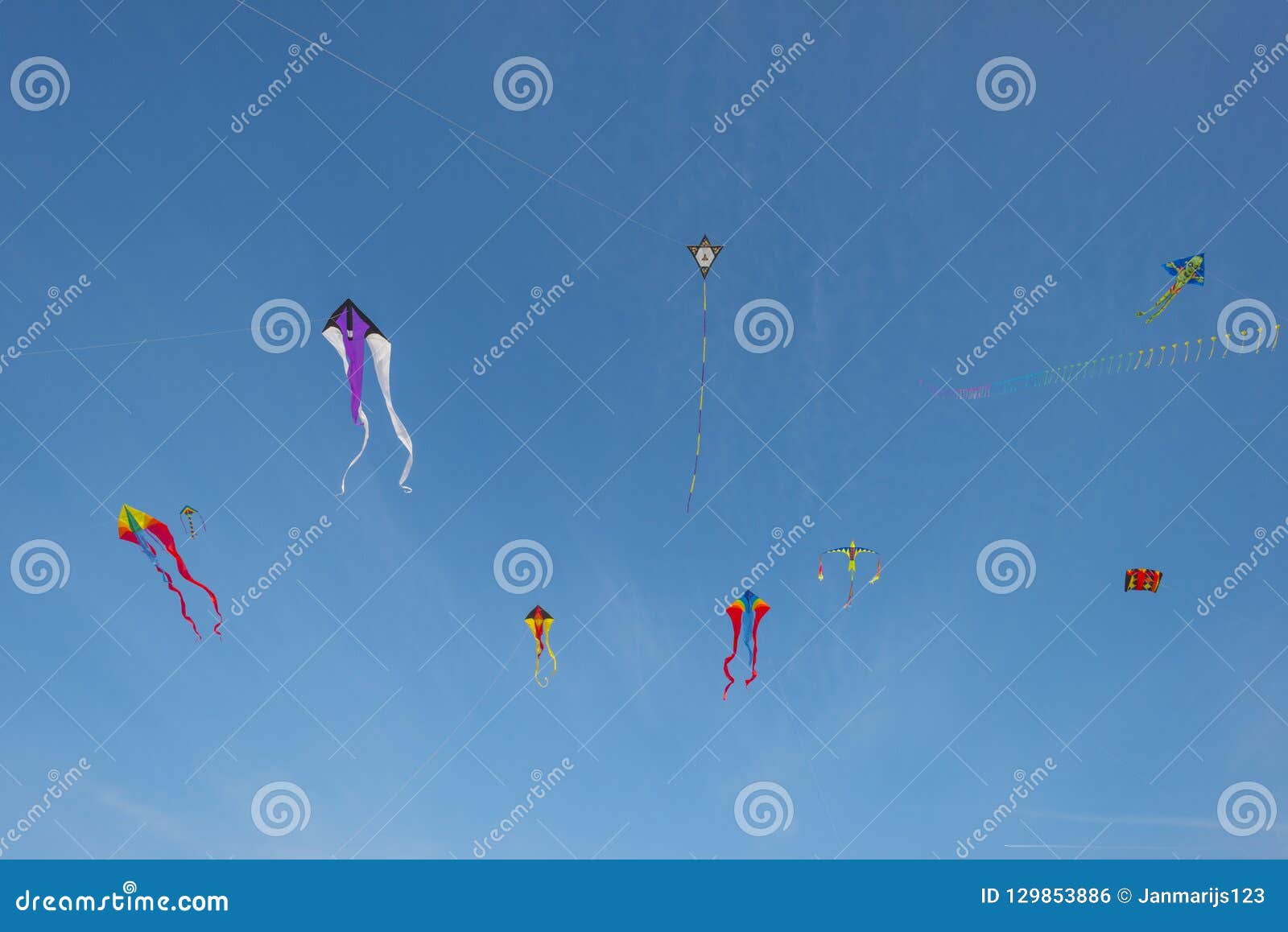 Kites Flying in the Wind in a Blue Sky in Sunlight at Fall Stock Photo ...