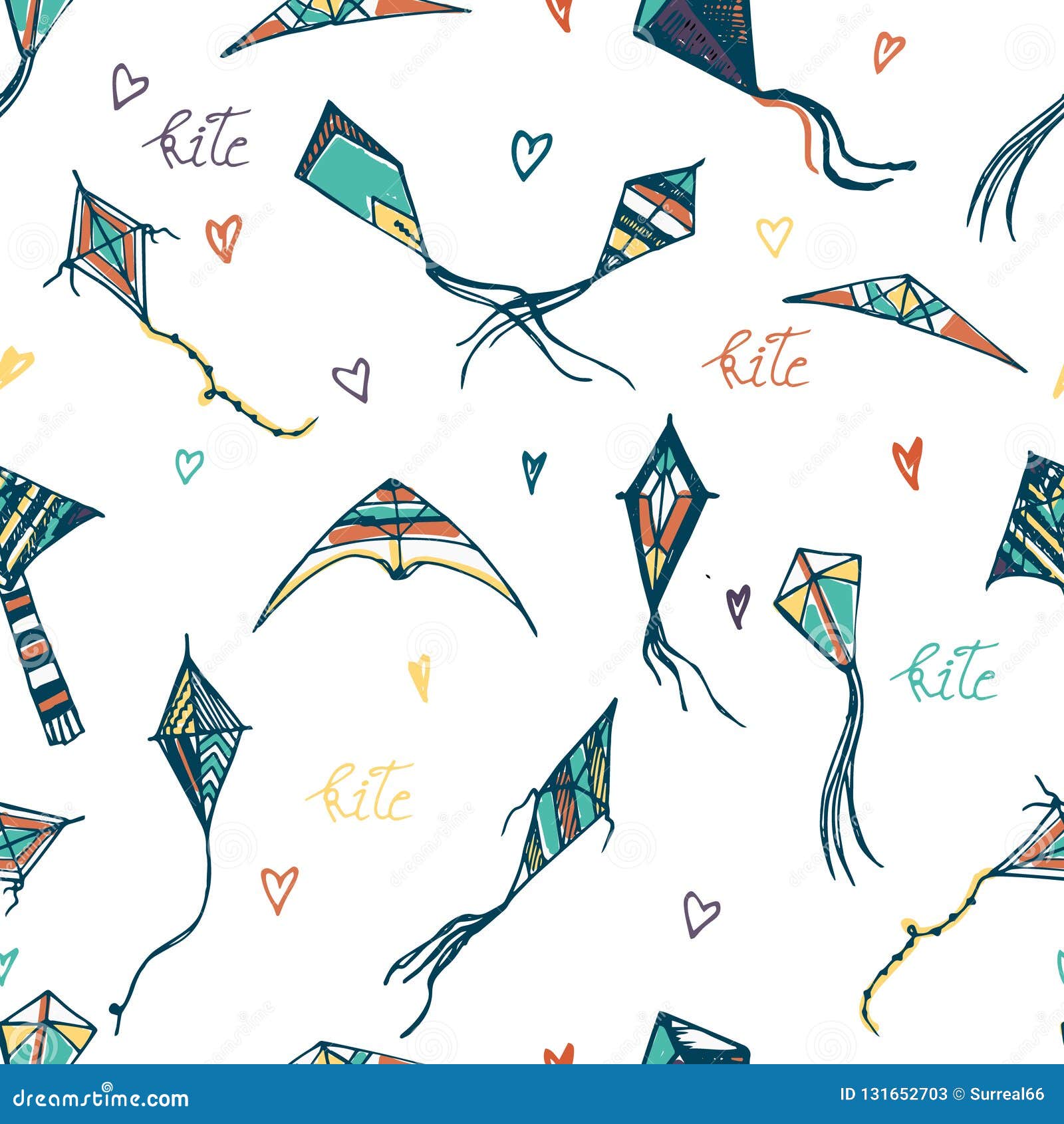 Kites Hand Drawn Vector Background. Stock Vector - Illustration of ...