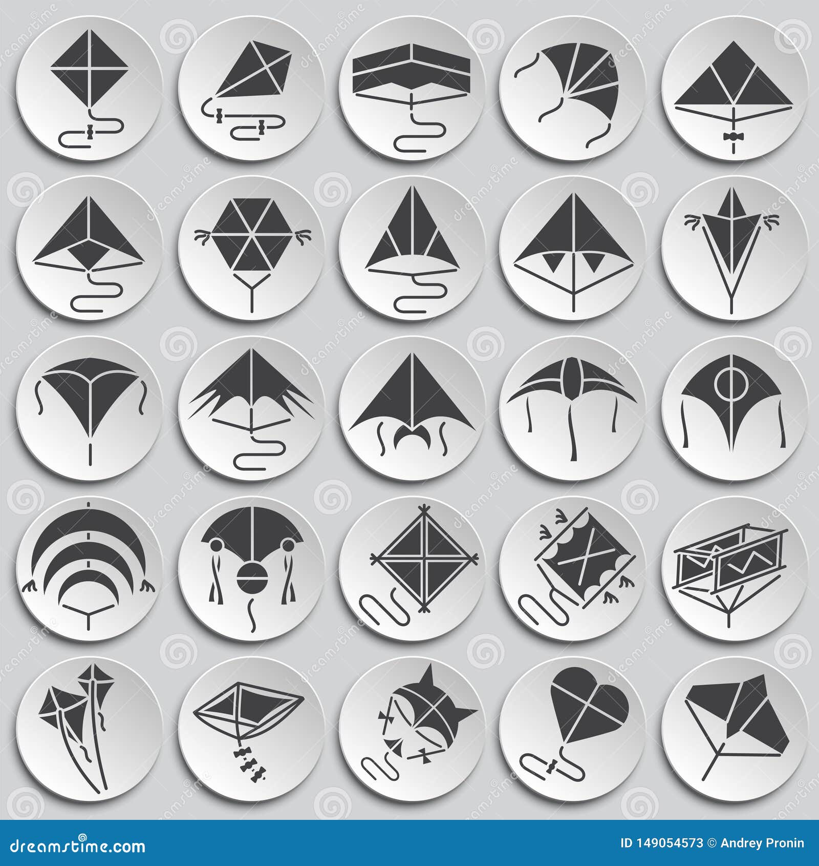 Kites Icons Set on Plates Background for Graphic and Web Design. Simple ...