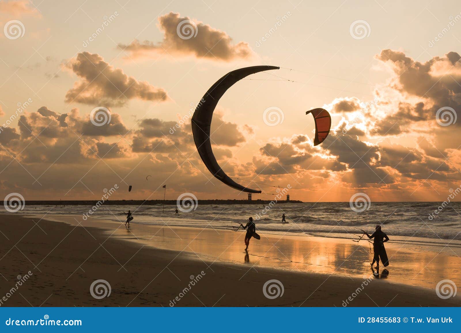 Kitesurfing In The Evening At A Dutch Beach Royalty-Free Stock ...