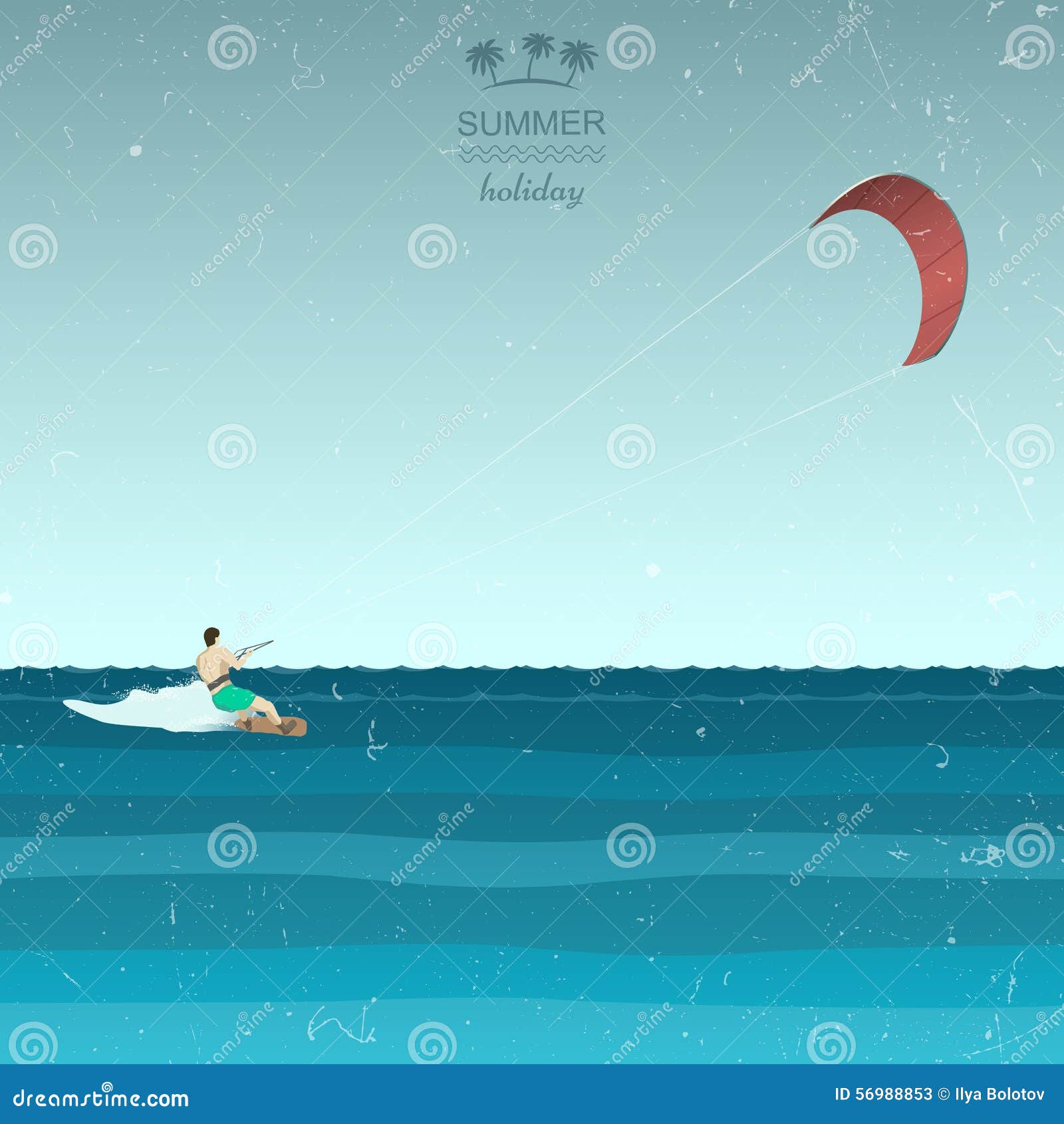 Kitesurfing Illustration in Retro Style Stock Vector - Illustration of ...