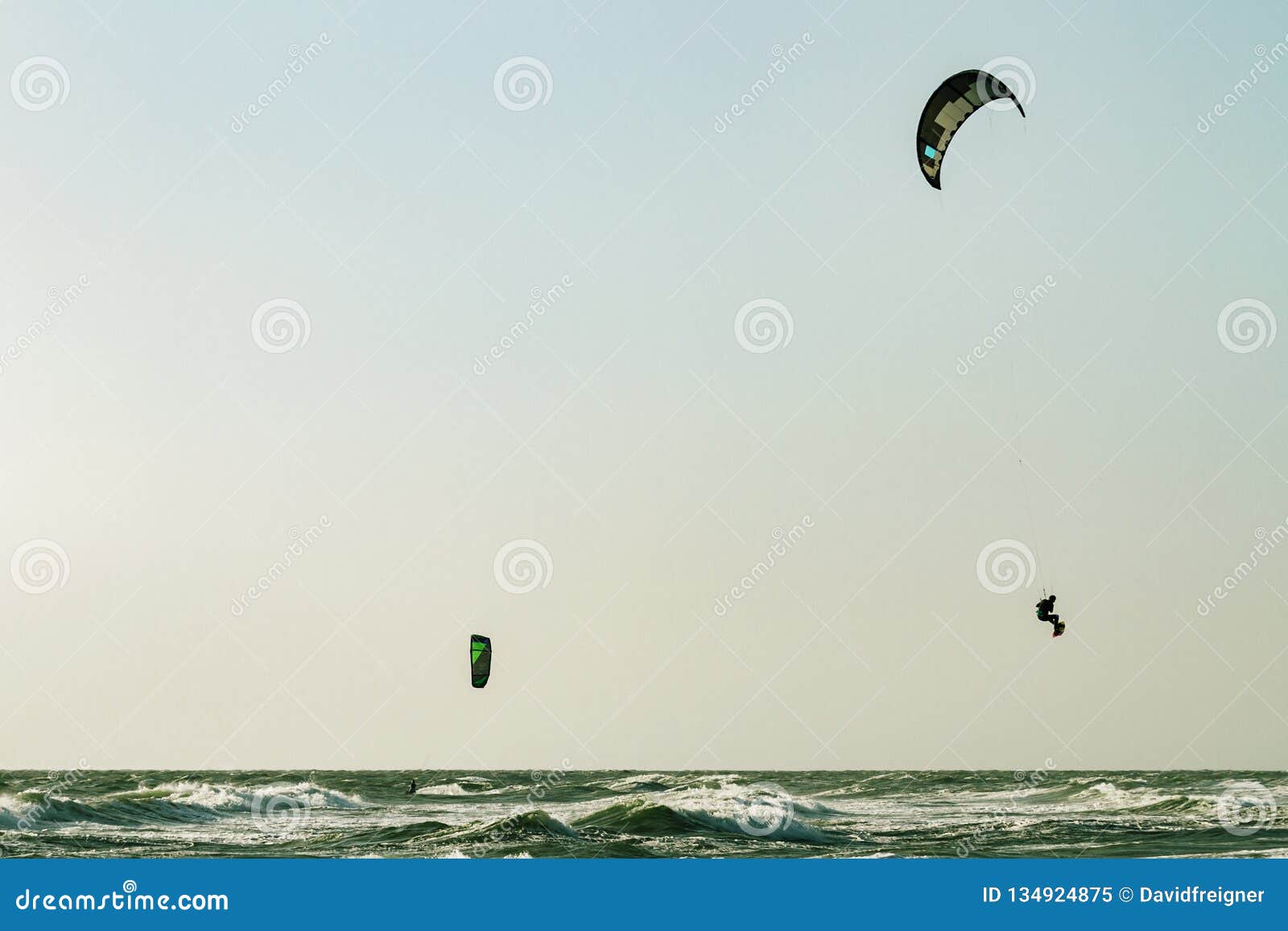 Kitesurfing at the Seaside with Big Waves Stock Image - Image of active ...