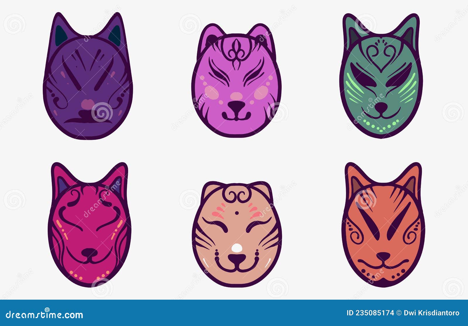 Kitsune Mask Illustration, Japanese Traditional Mask, Kitsune, Kabuki ...