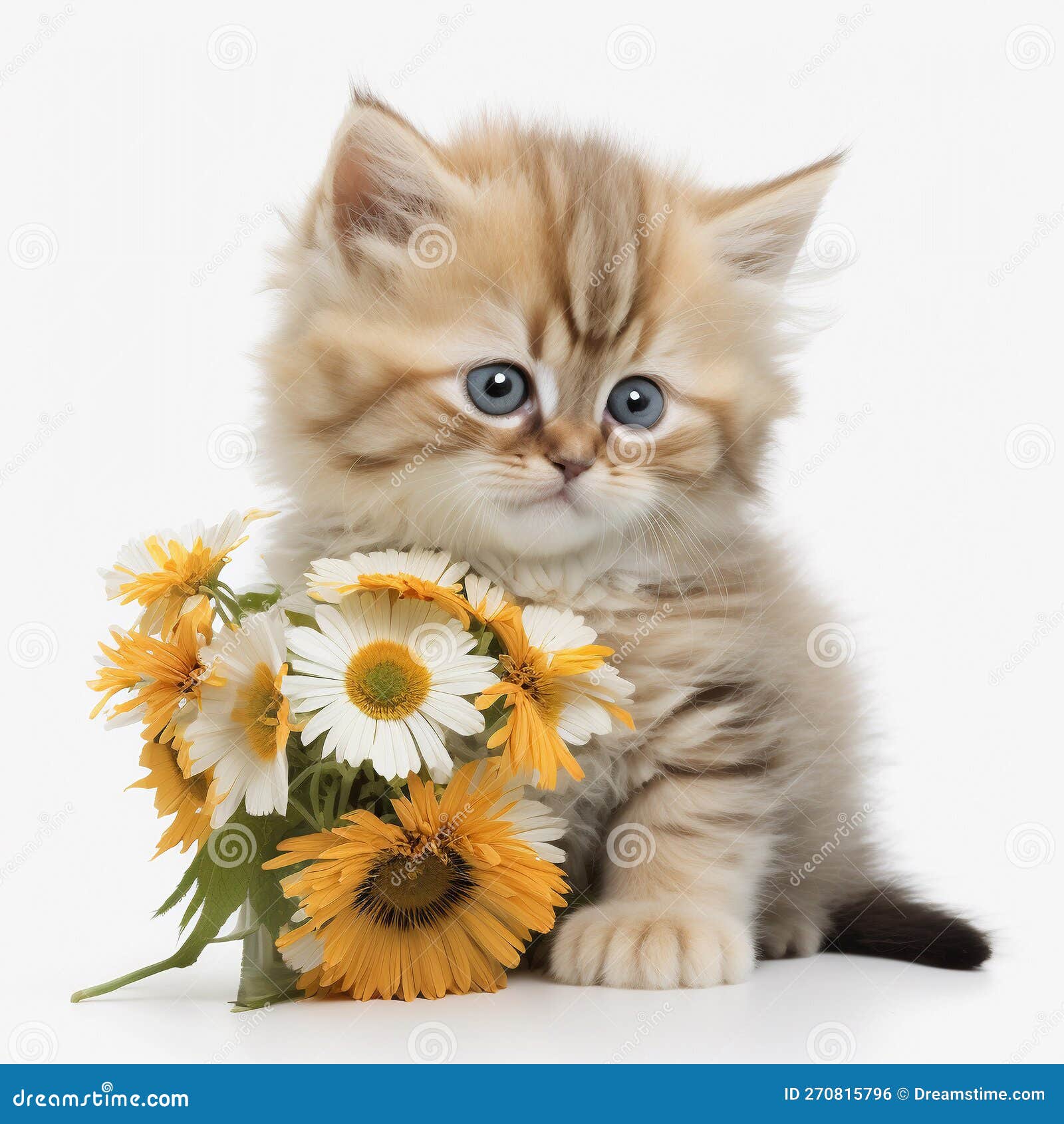 Kitten with Flowers Bouquet Stock Photo - Image of feline, gift: 270815796