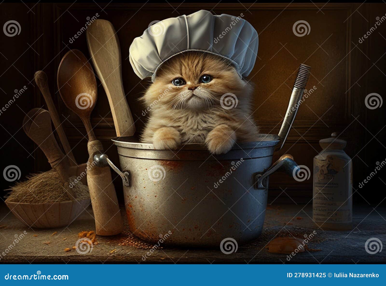 Kitten in the Form of a Cook. AI Generated Stock Image - Image of ...