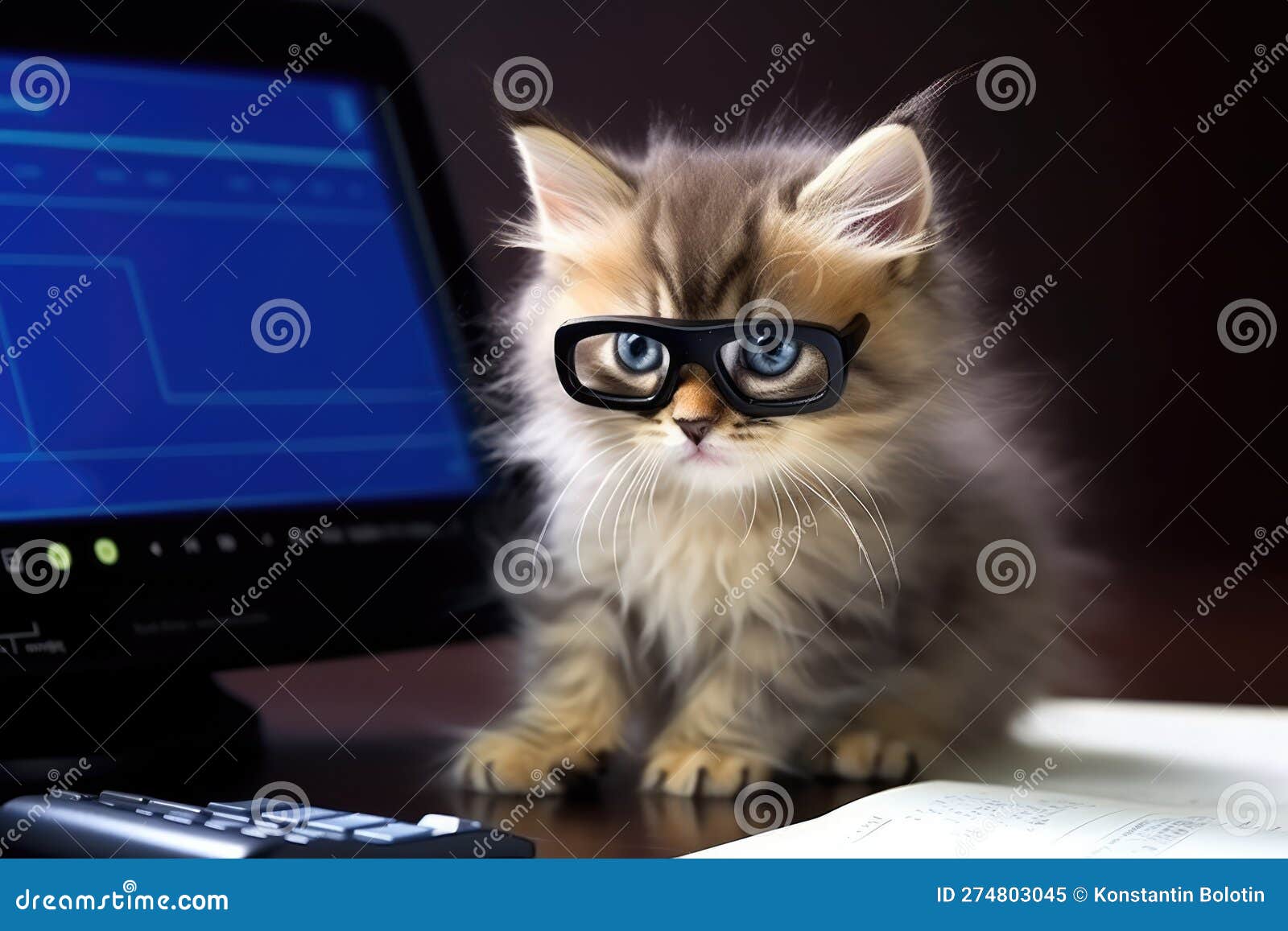 Programming, Coding on Screen of Monitor and Student-kitten in Glasses. Ai Stock Illustration ...