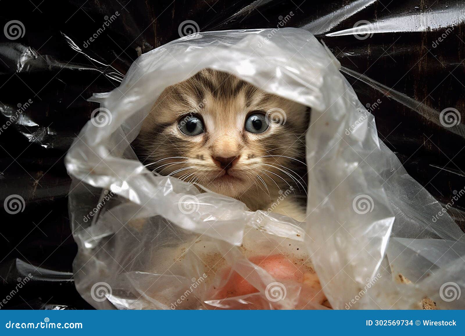 Kitten in a Plastic Bag. Plastic Waste, Environmental Pollution. AI ...