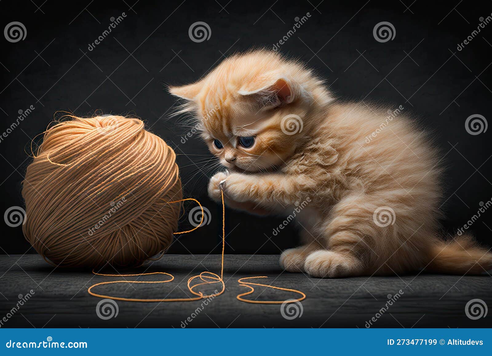 Kitten Playing with Ball of Thread, Unraveling the String and Wrapping ...