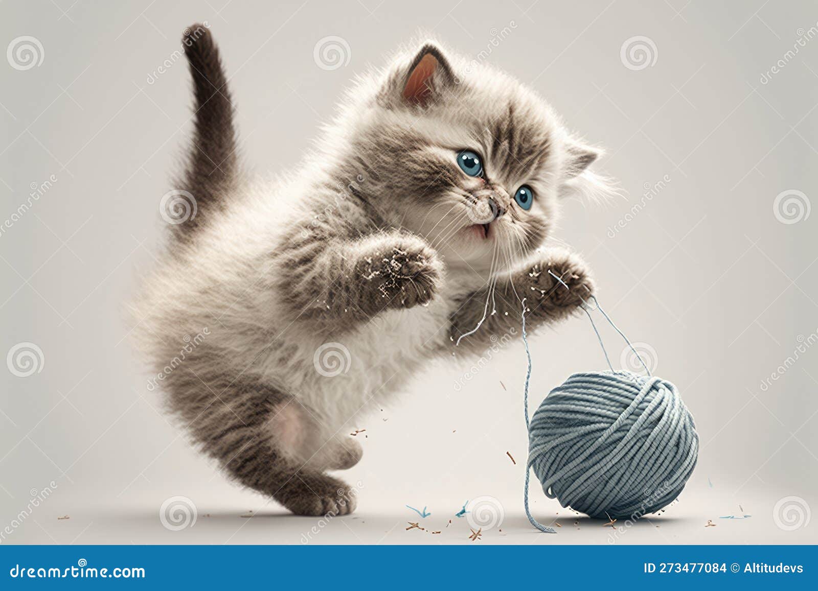 Kitten Playing with Thread Ball, Jumping and Pouncing on it Stock ...