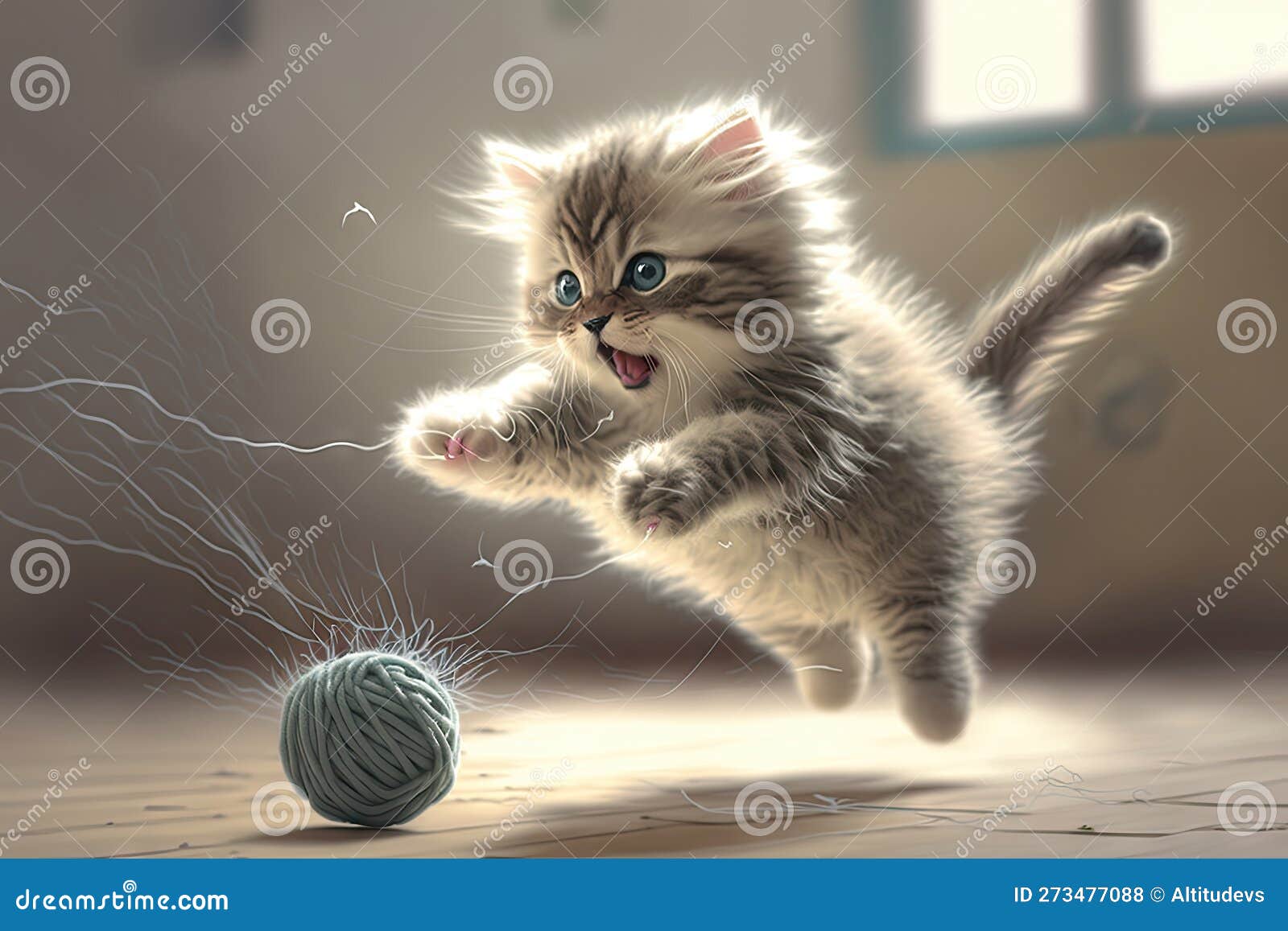 Kitten Playing with Thread Ball, Jumping and Pouncing on it Stock ...