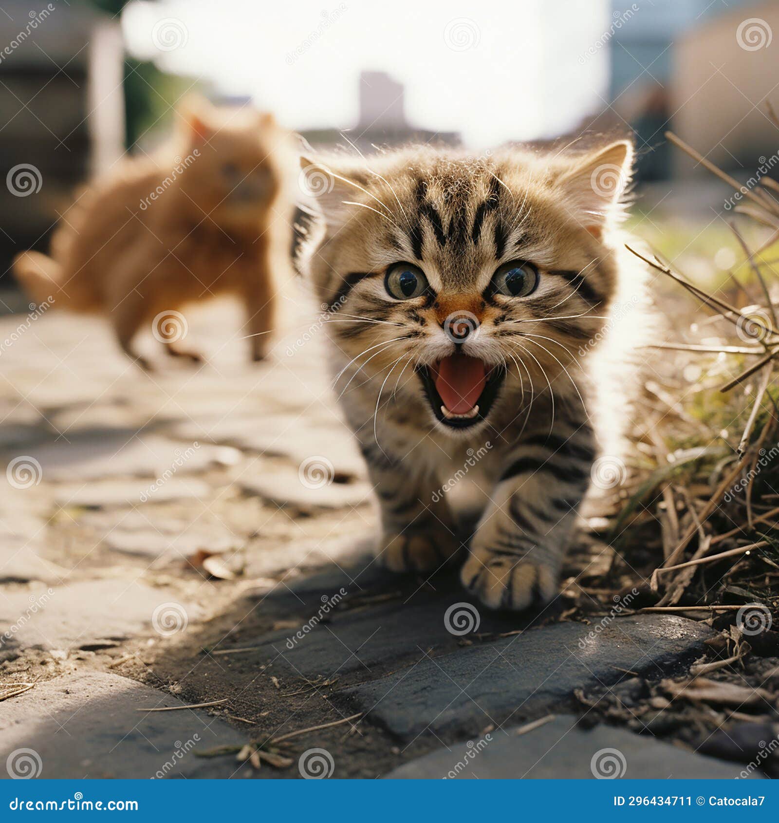Kitten Runs after Prey, Kitten Jumping, Fluffy Cat Hunts, Close-up ...