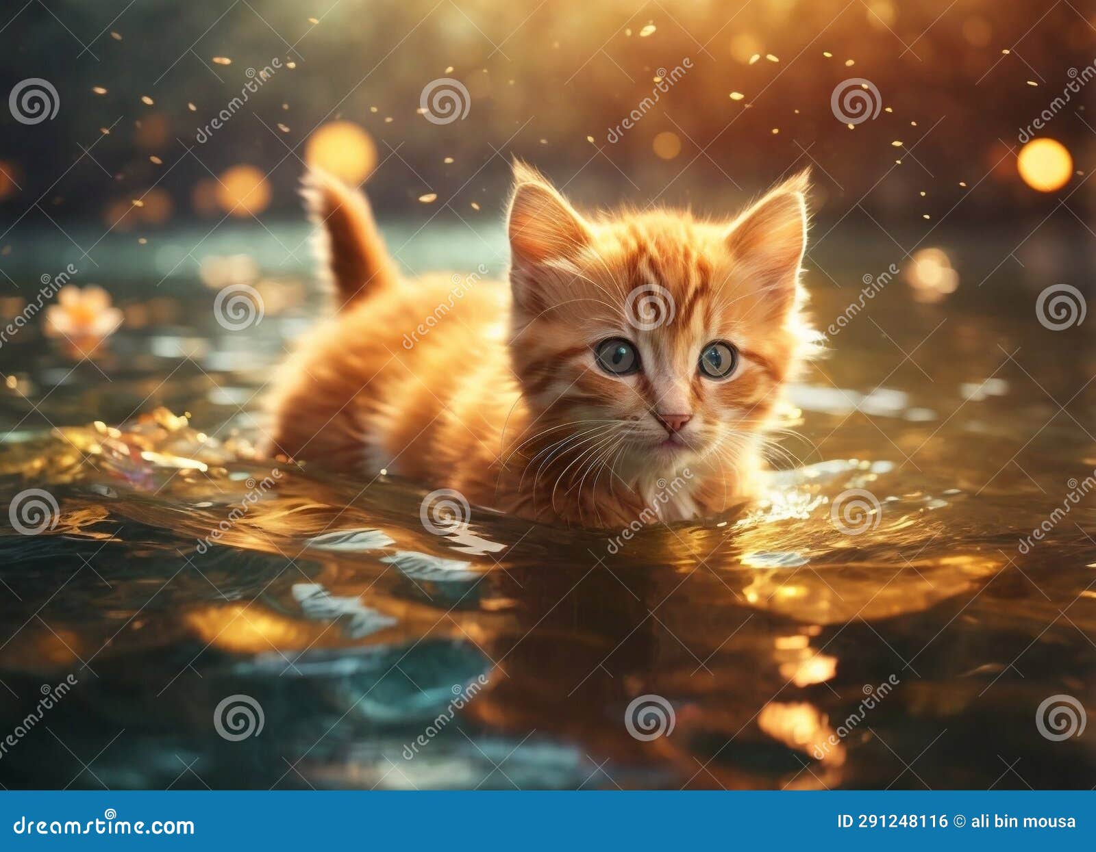 A Kitten Walking Inside a Lake in the Park ,cat Stock Photo - Image of ...