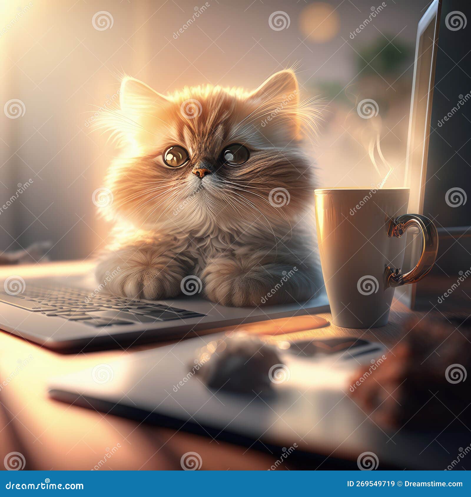 Kitten Working on Computer . AI Generated Illustration Stock ...