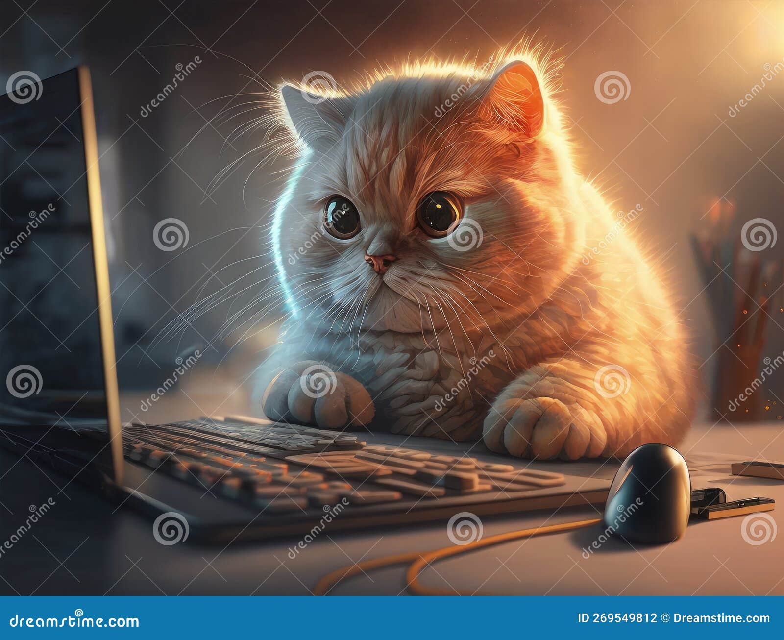 Kitten Working on Computer . AI Generated Illustration Stock ...