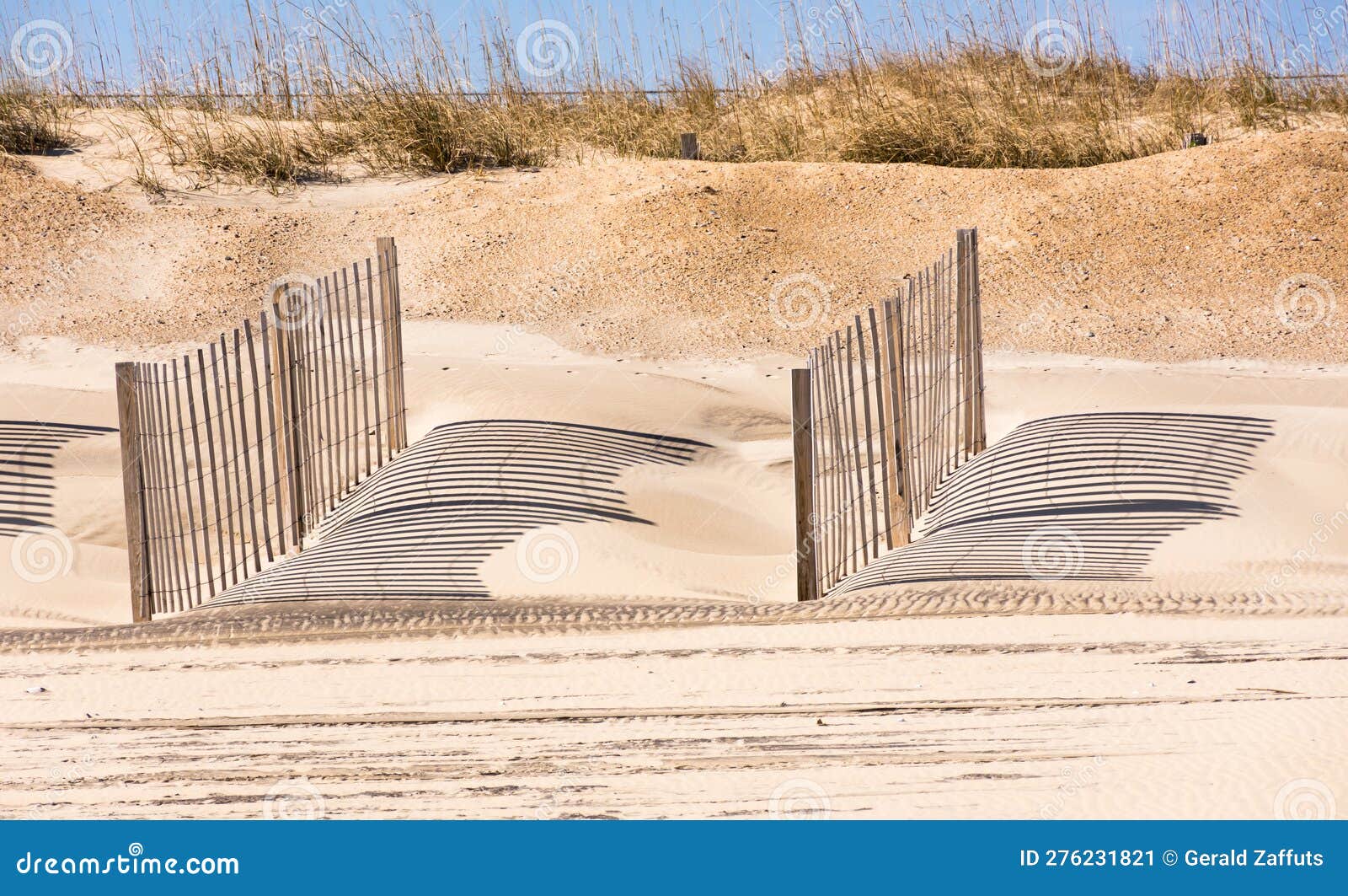 Wooden Fences and Shadows on Kitty Hawk Beach, North Carolina. No ...