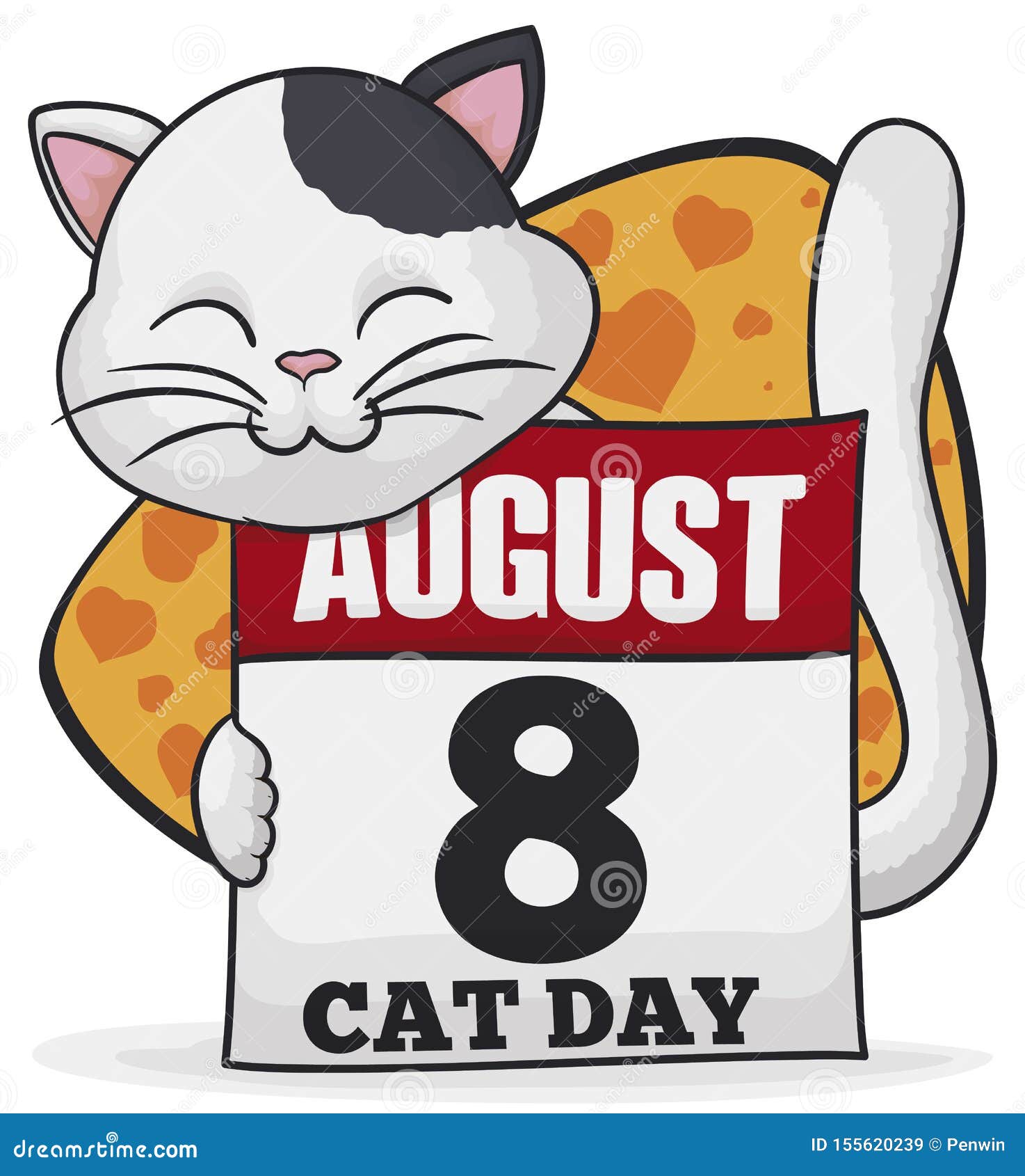 Kitty Holding a Calendar for Cat Day Celebration in August, Vector ...