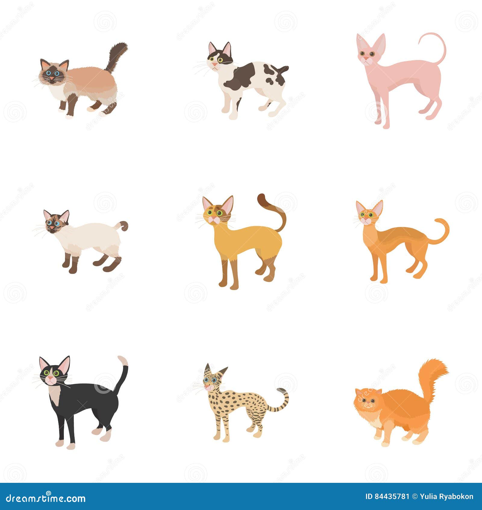 Kitty Icons Set, Cartoon Style Stock Vector - Illustration of kitty ...