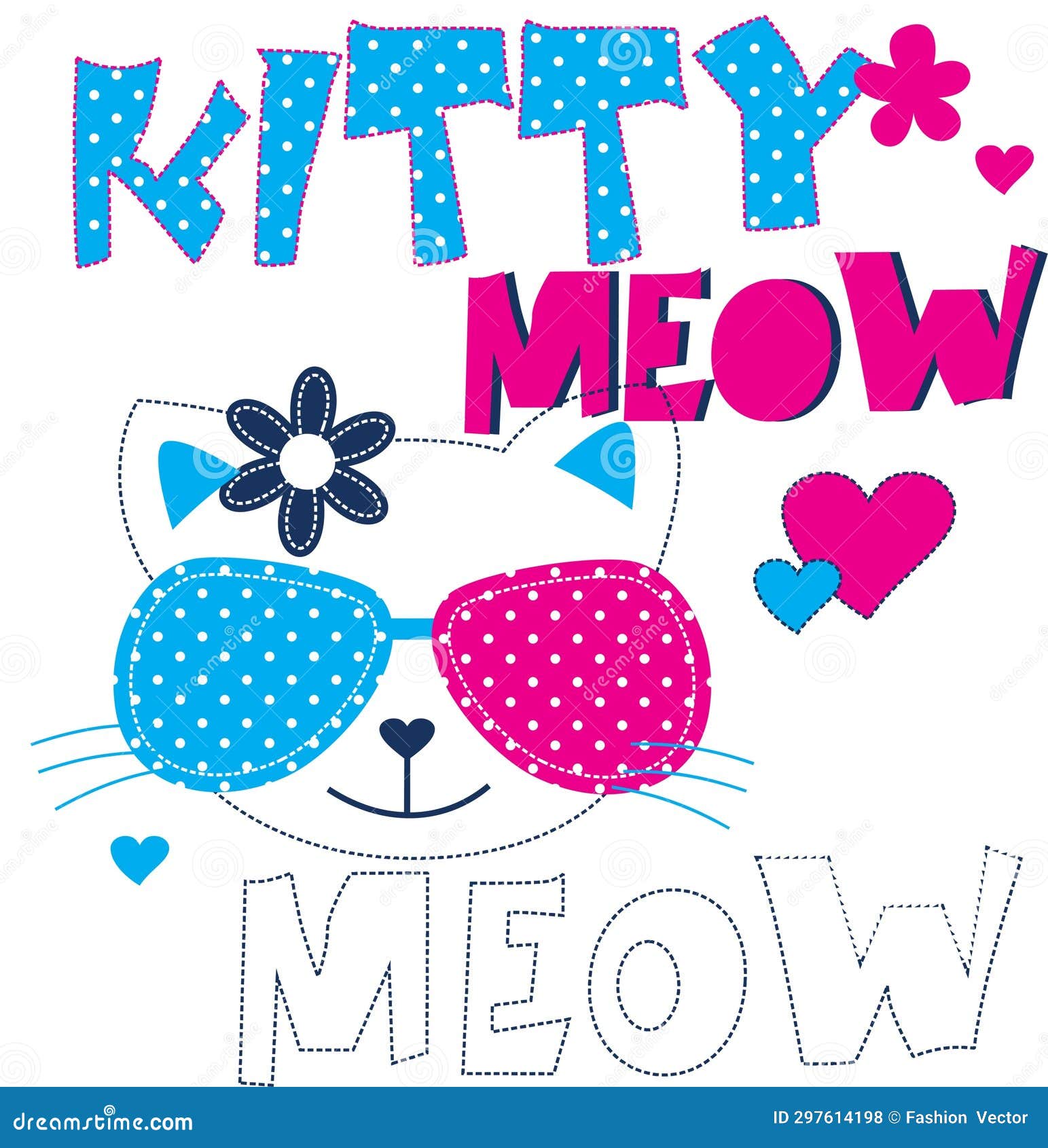 Kitty Meow Cat Face Girls Print Vector Art Stock Illustration ...