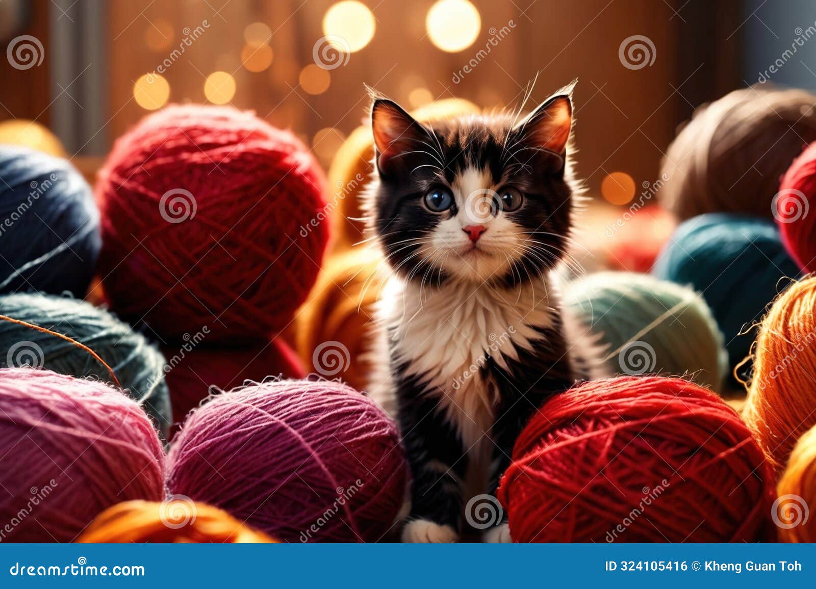 Kitty Standing in Huge Pile of Yarn String Stock Illustration ...