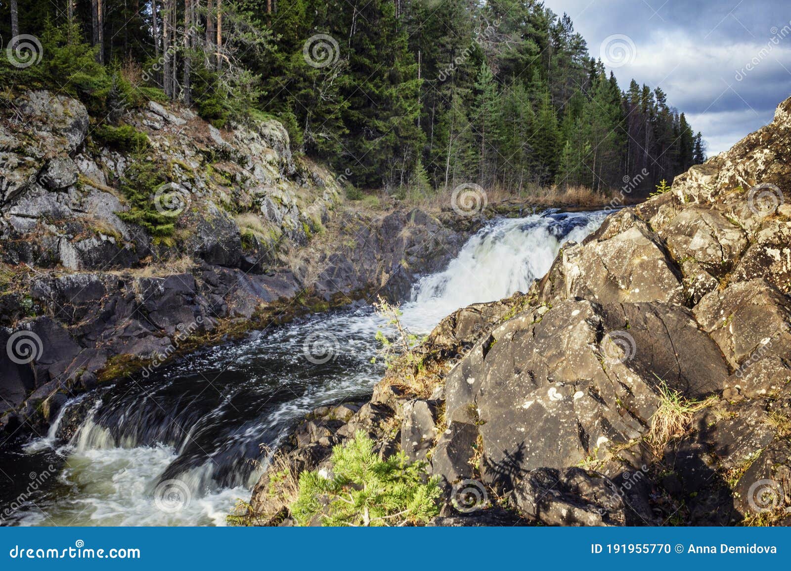 Kivach Waterfall. Powerful Stream of Water in a Beautiful Natural Park Stock Photo - Image of ...