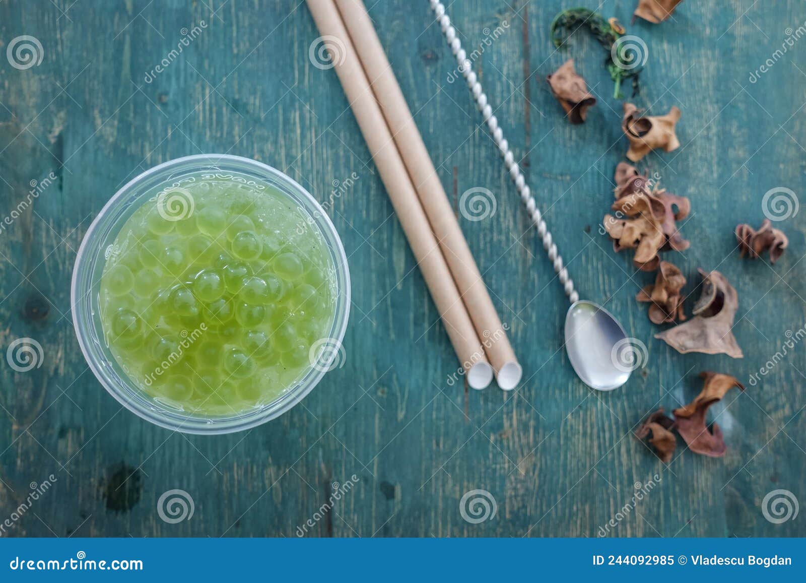 Kiwi Bubble Tea Top View stock image. Image of refreshing - 244092985