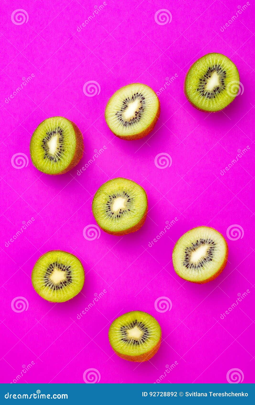 Kiwi Fruit Pattern On Pink Colored Background, Minimal Flat Lay Style ...