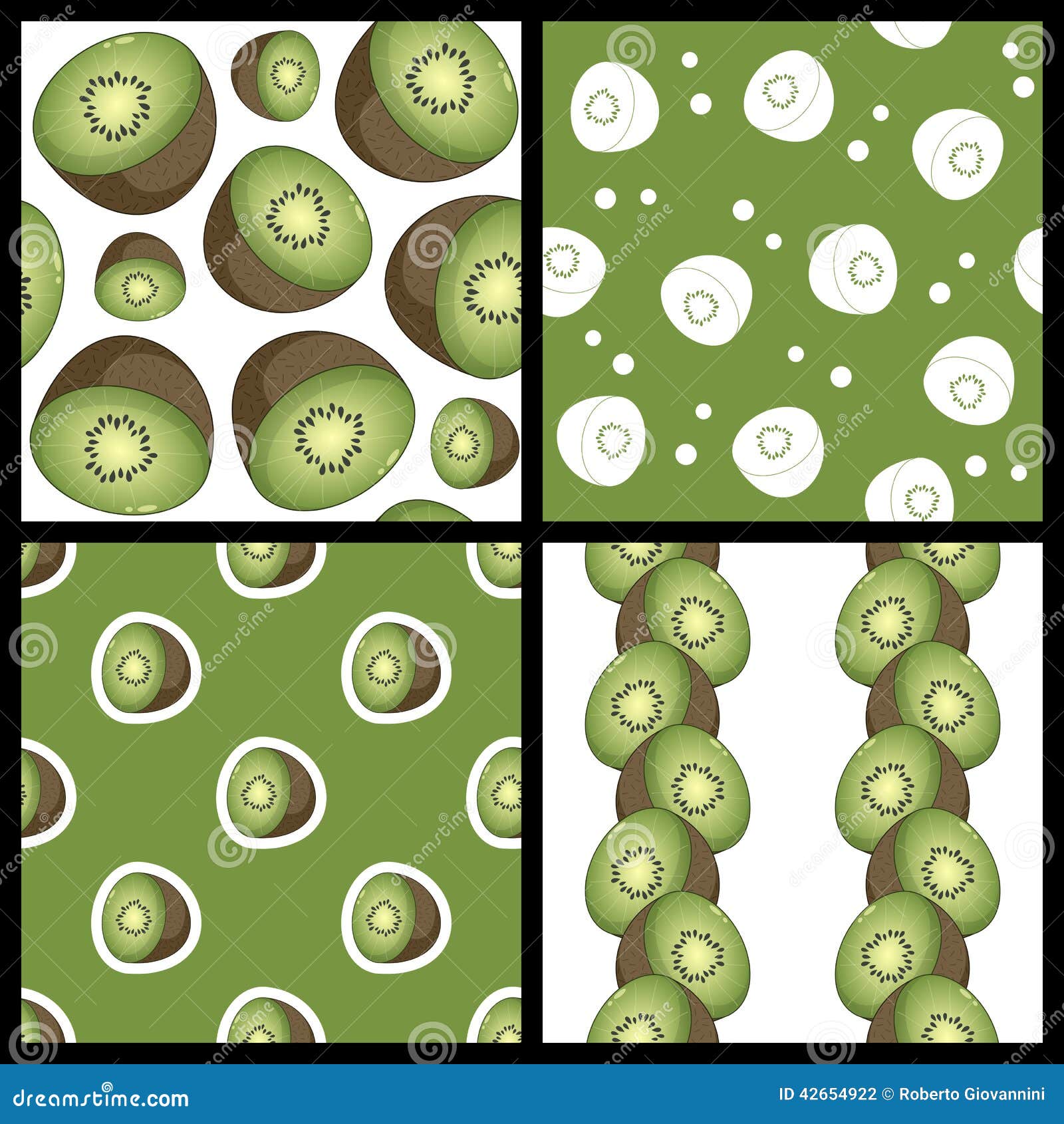 Kiwi Fruit Seamless Patterns Set Stock Vector - Illustration of ...
