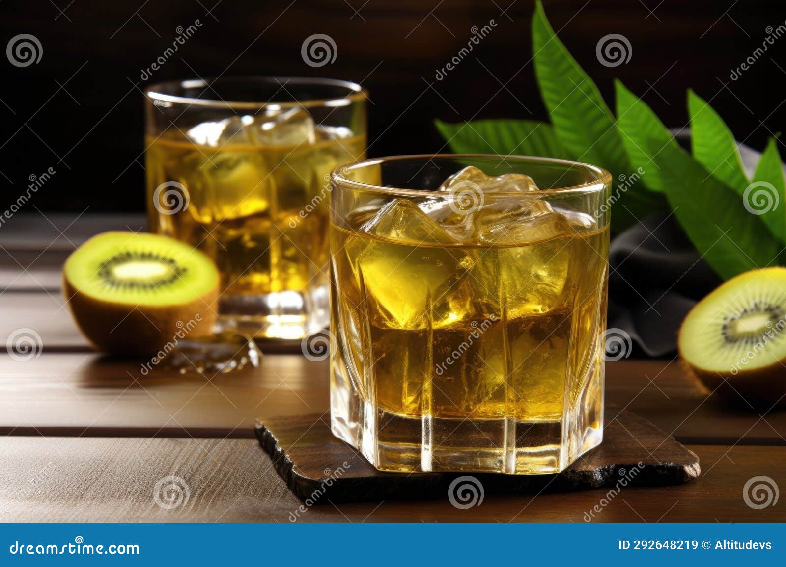 Kiwi Iced Tea with Ice Cubes in a Crystal Glass Stock Image - Image of ...