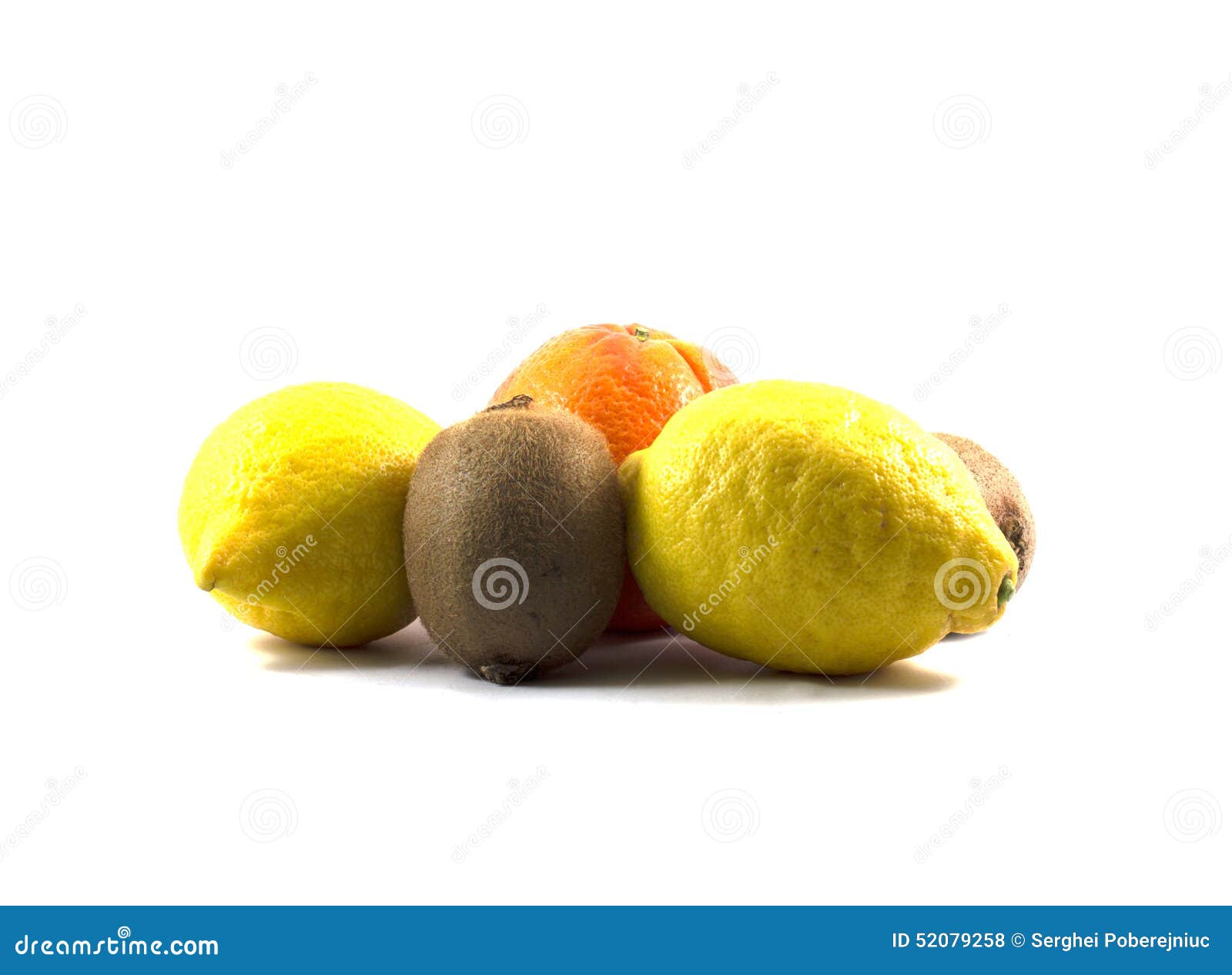 Kiwi, Lemon and Orange, Side View, the Isolated White Background Stock ...