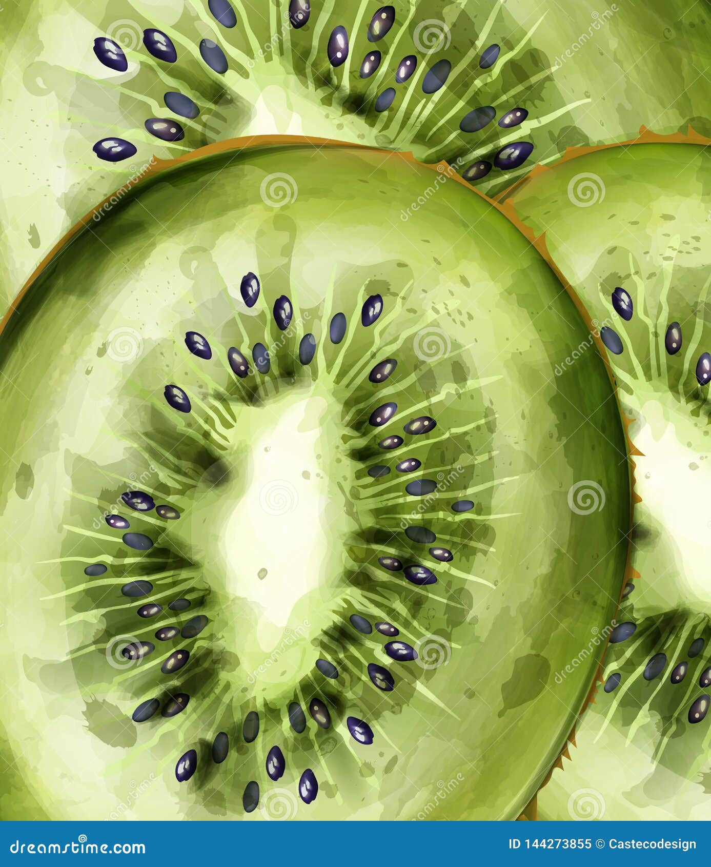 Kiwi Pattern Close Up Vector Watercolor. Summer Fresh Texture ...