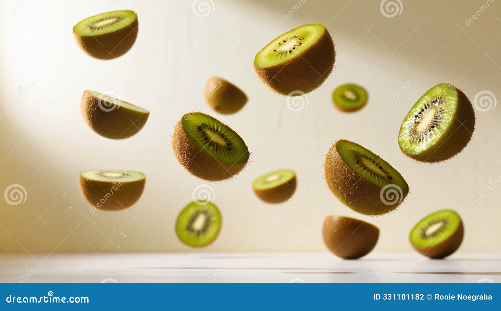 Kiwi Pieces Float or Fall in the Air Stock Illustration - Illustration ...