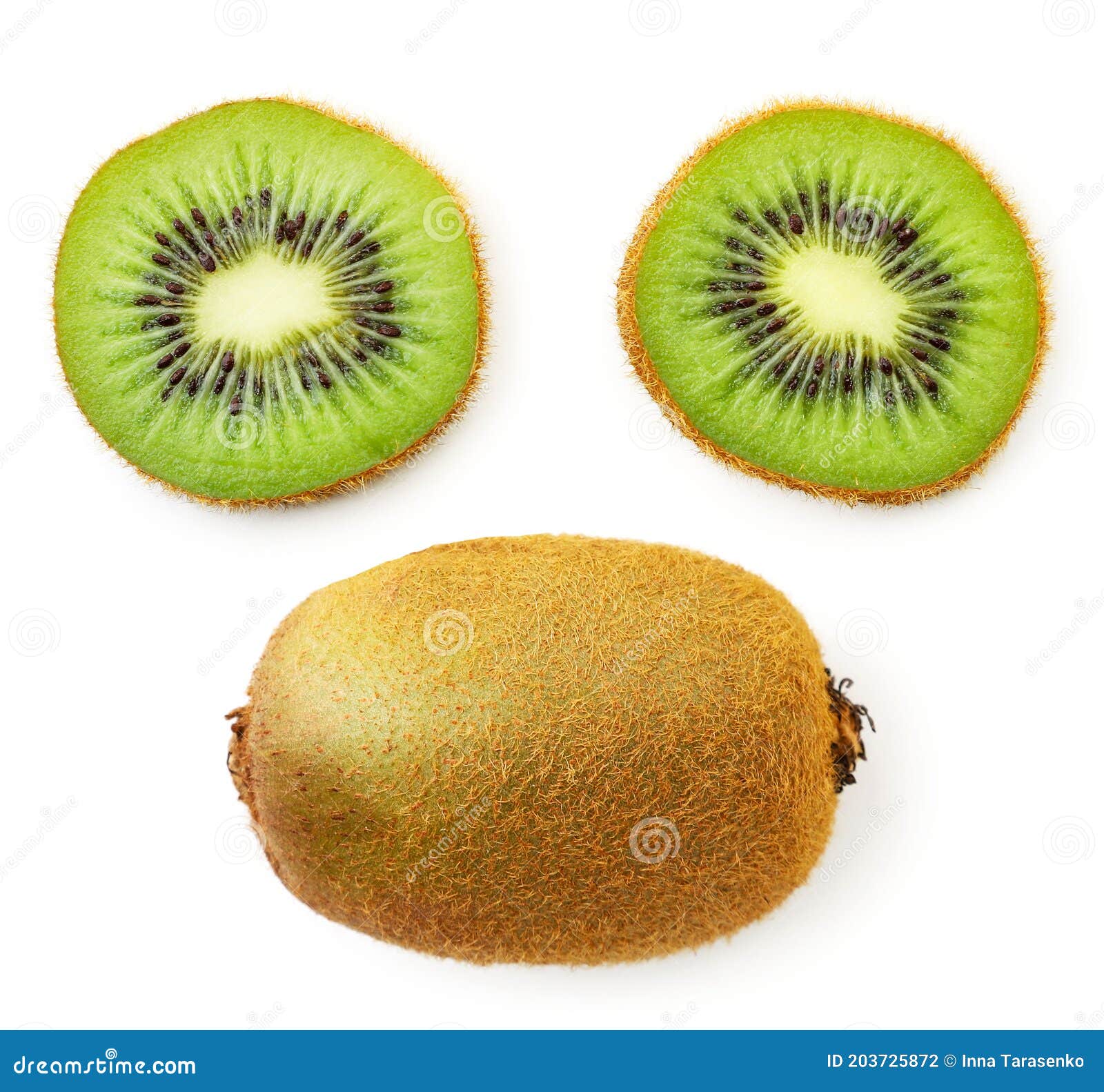 Kiwi Whole and Half on a White Background, Isolated. the View from Top ...