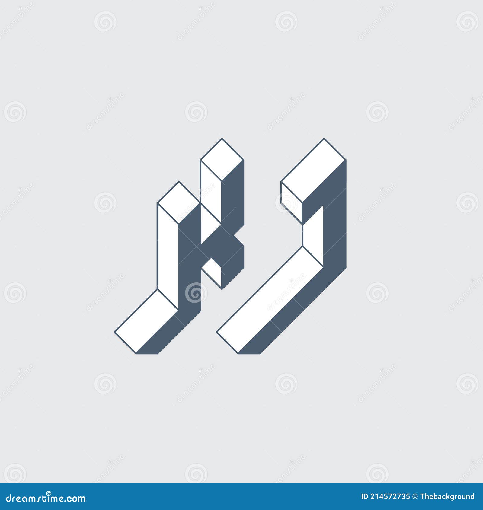 KJ - 2-letter Code. K and J - Monogram or Logotype. Isometric 3d Font ...