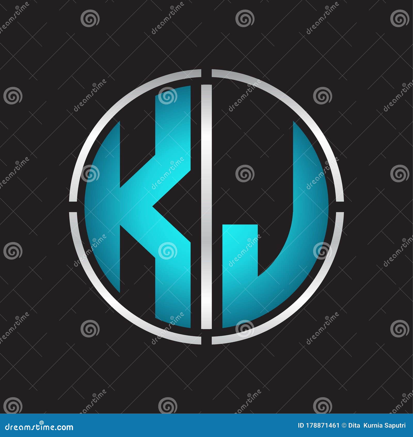 KJ Logo Initial with Circle Line Cut Design Template on Blue Colors ...