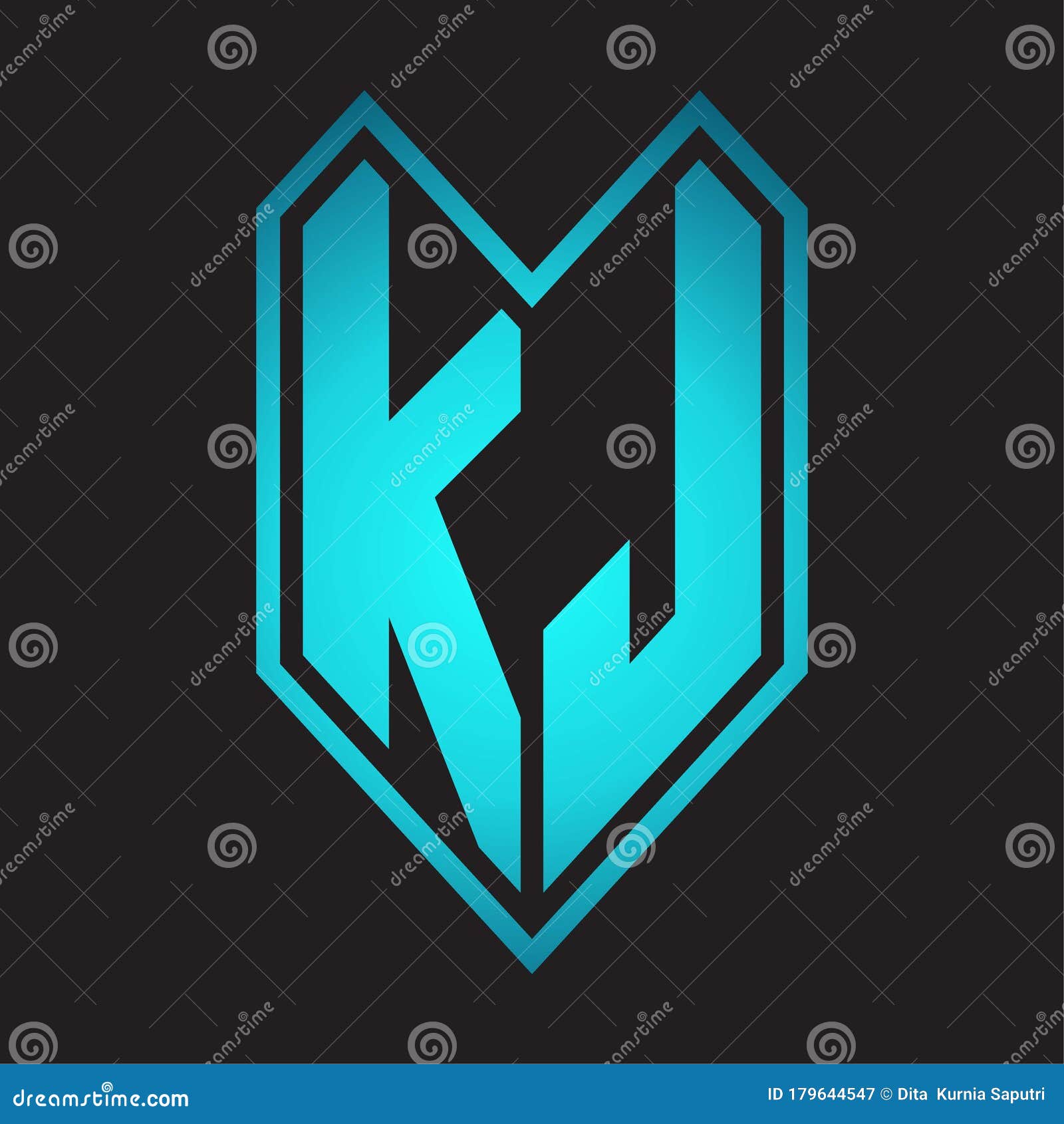 KJ Logo Monogram with Emblem Line Style Isolated on Blue Gradient ...