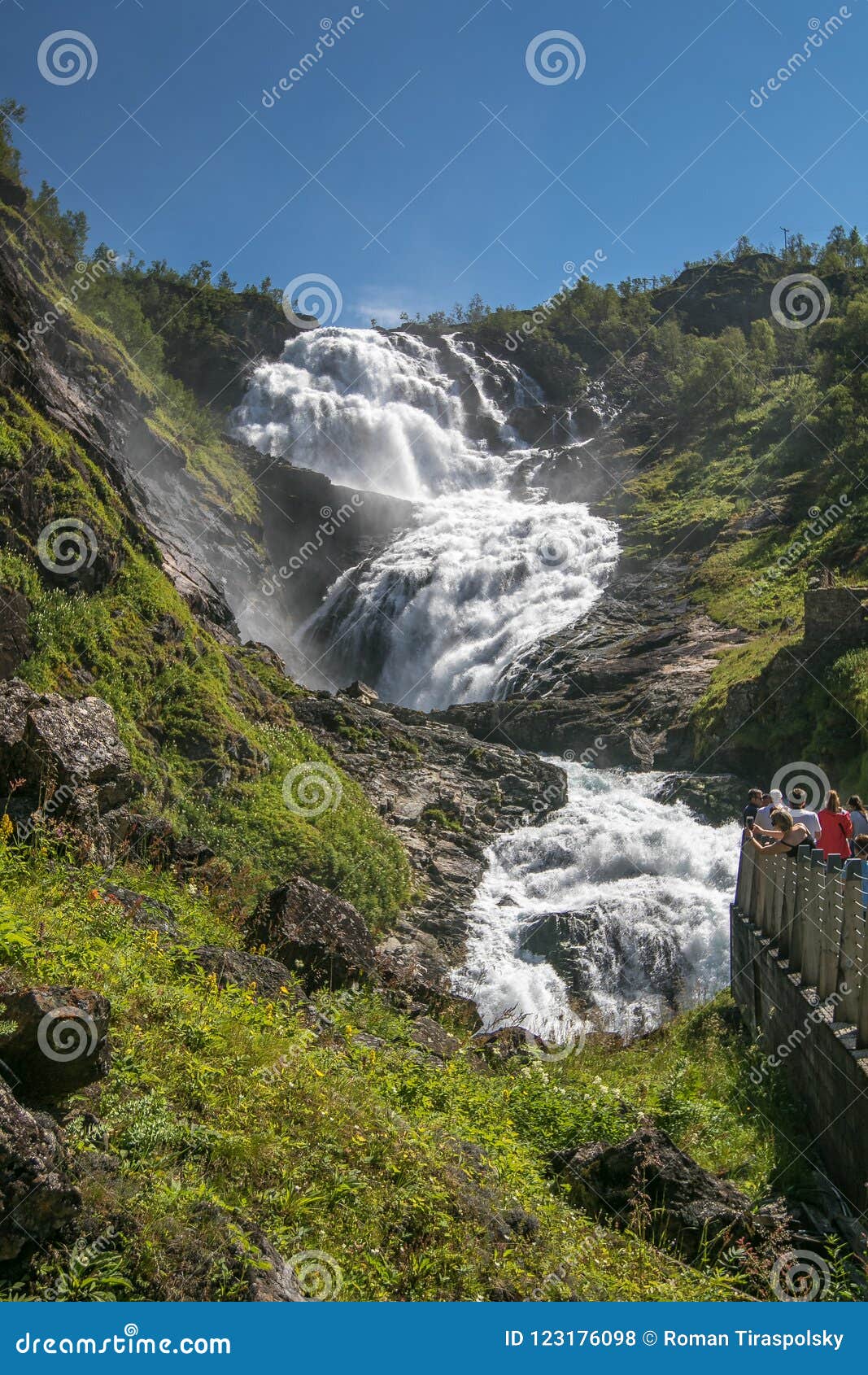 Kjosfossen Waterfall By Flam To Myrdal Flamsbana Railway Line Stock ...
