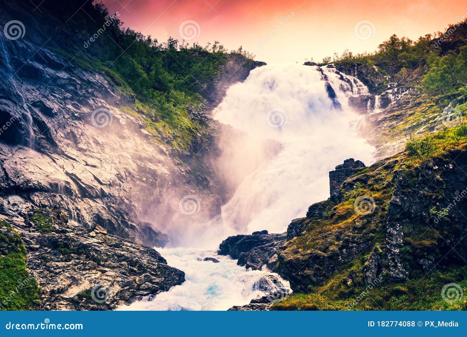 Kjosfossen Waterfall in Norway, Scandinavia Stock Photo - Image of ...