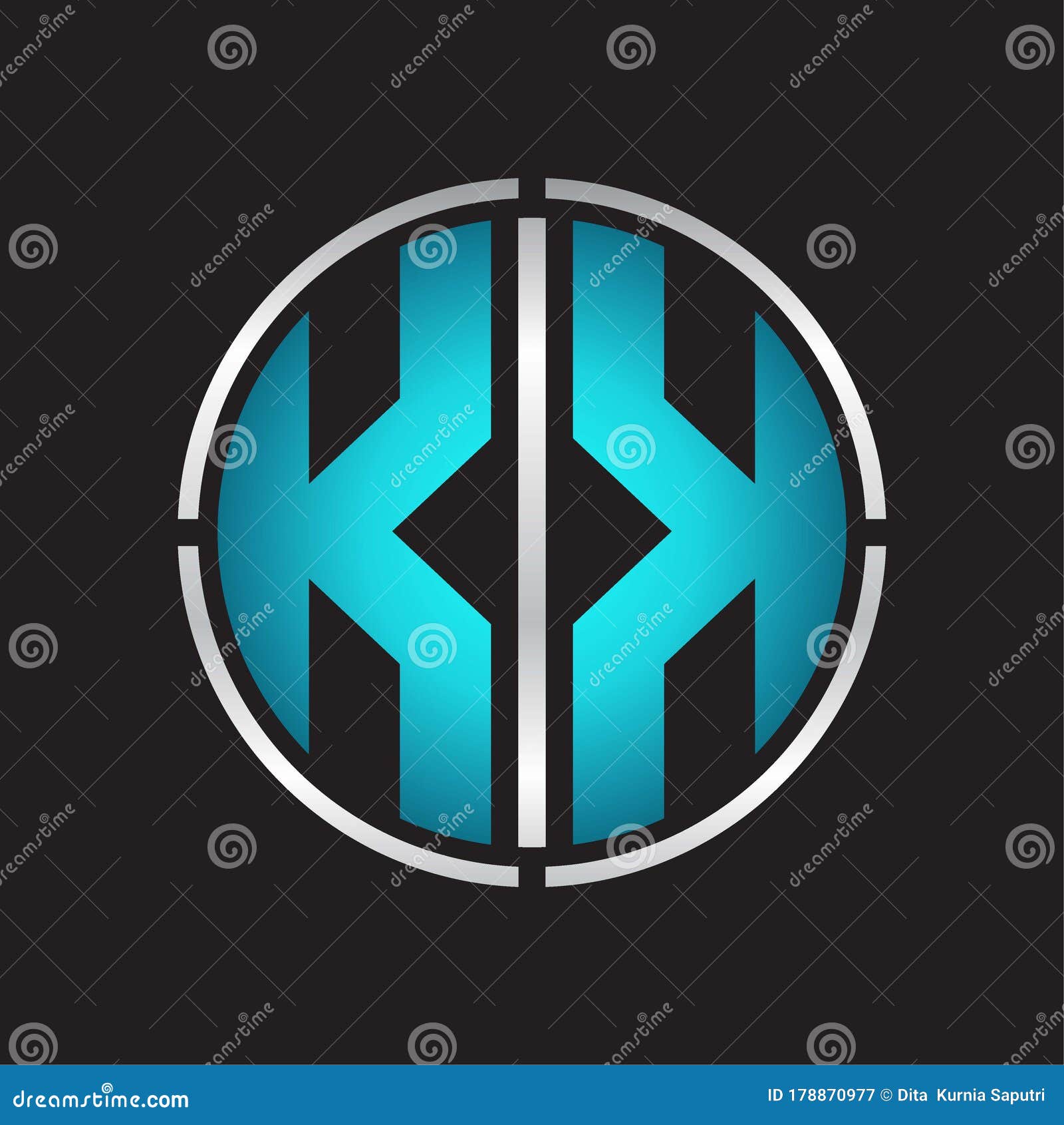 KK Logo Initial with Circle Line Cut Design Template on Blue Colors ...