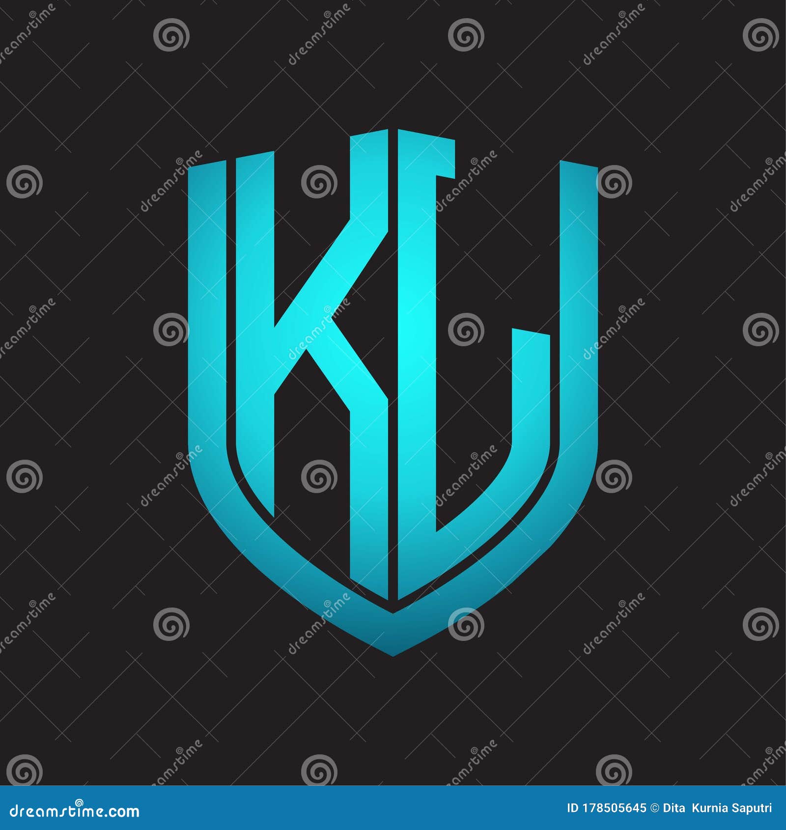 KL Logo Monogram with Emblem Shield Design Isolated with Blue Colors on ...