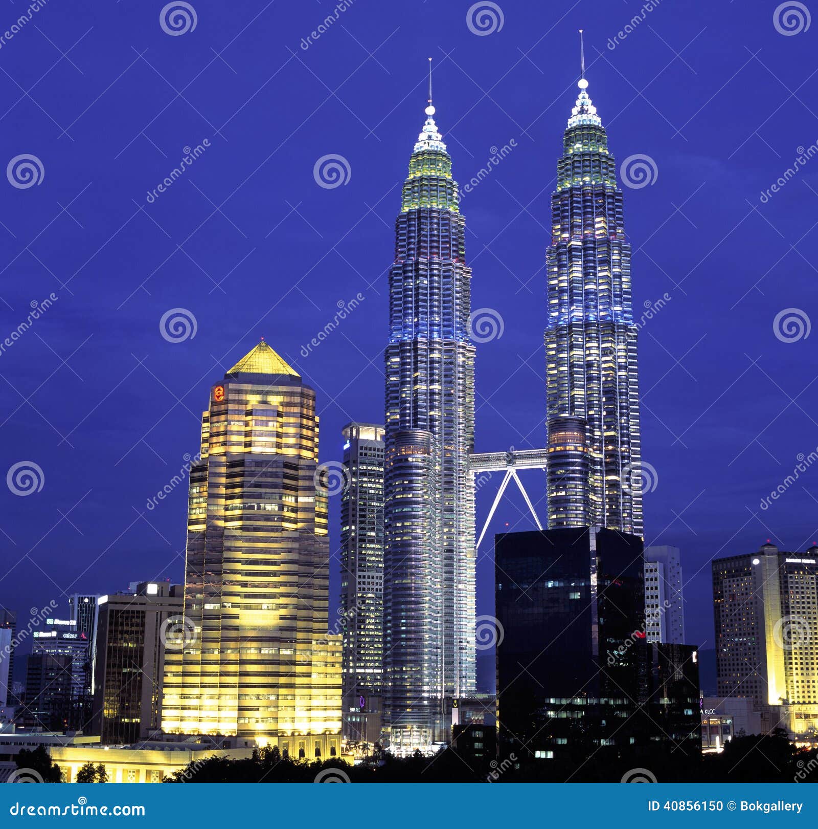 Top View Of Kuala Lumpur City Skyline With Illuminated Petronas Twin ...