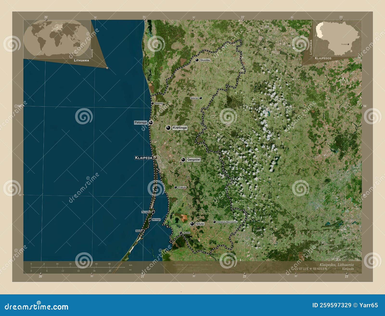 Klaipedos, Lithuania. High-res Satellite. Labelled Points of Cities ...