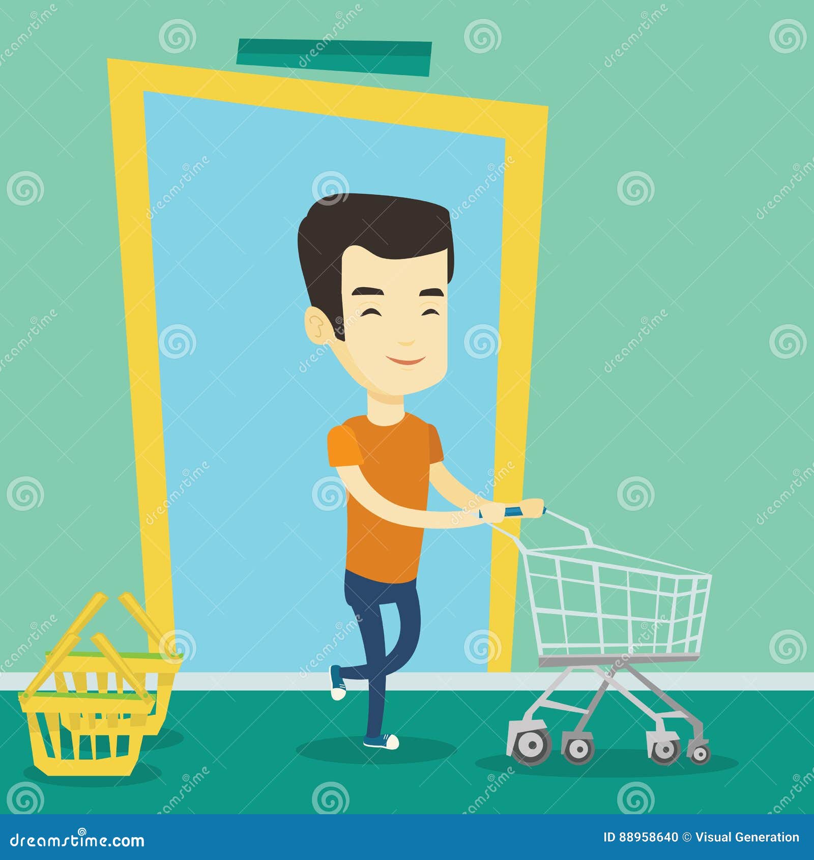 Klant Die De Winkel Met Karretje Tegenkomen Vector Illustratie ...